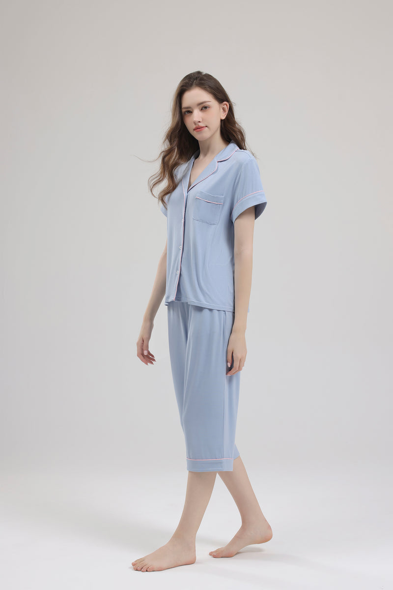 Signature Cropped Pyjamas Set in Powder Blue – Selenightco
