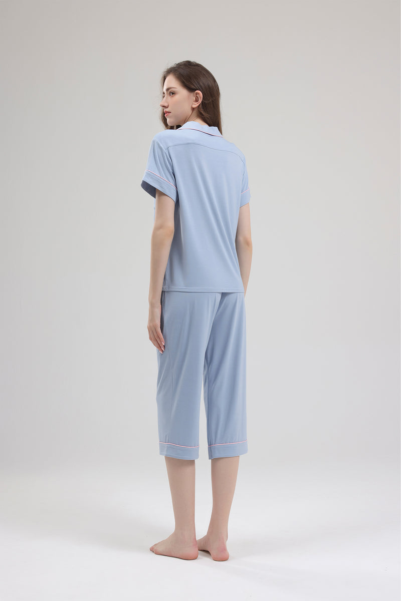Signature Cropped Pyjamas Pants in Powder Blue – Selenightco