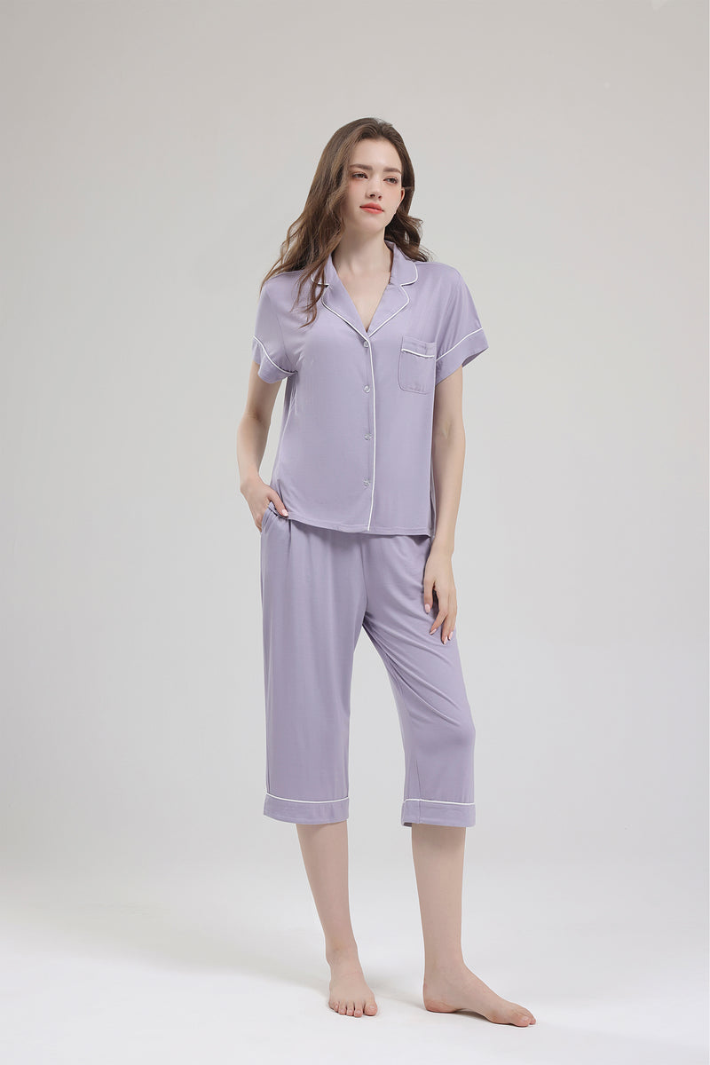 Signature Cropped Pyjamas Set in Lilac Grey – Selenightco