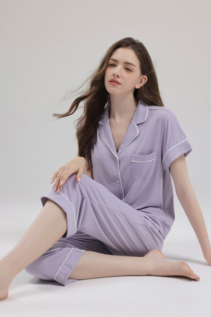 Signature Cropped Pyjamas Set in Lilac Grey – Selenightco