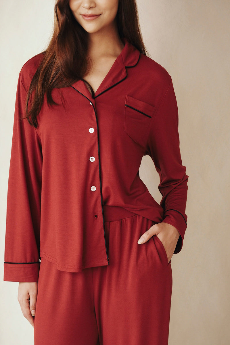 Signature Long Pyjamas Set in Wine – Selenightco